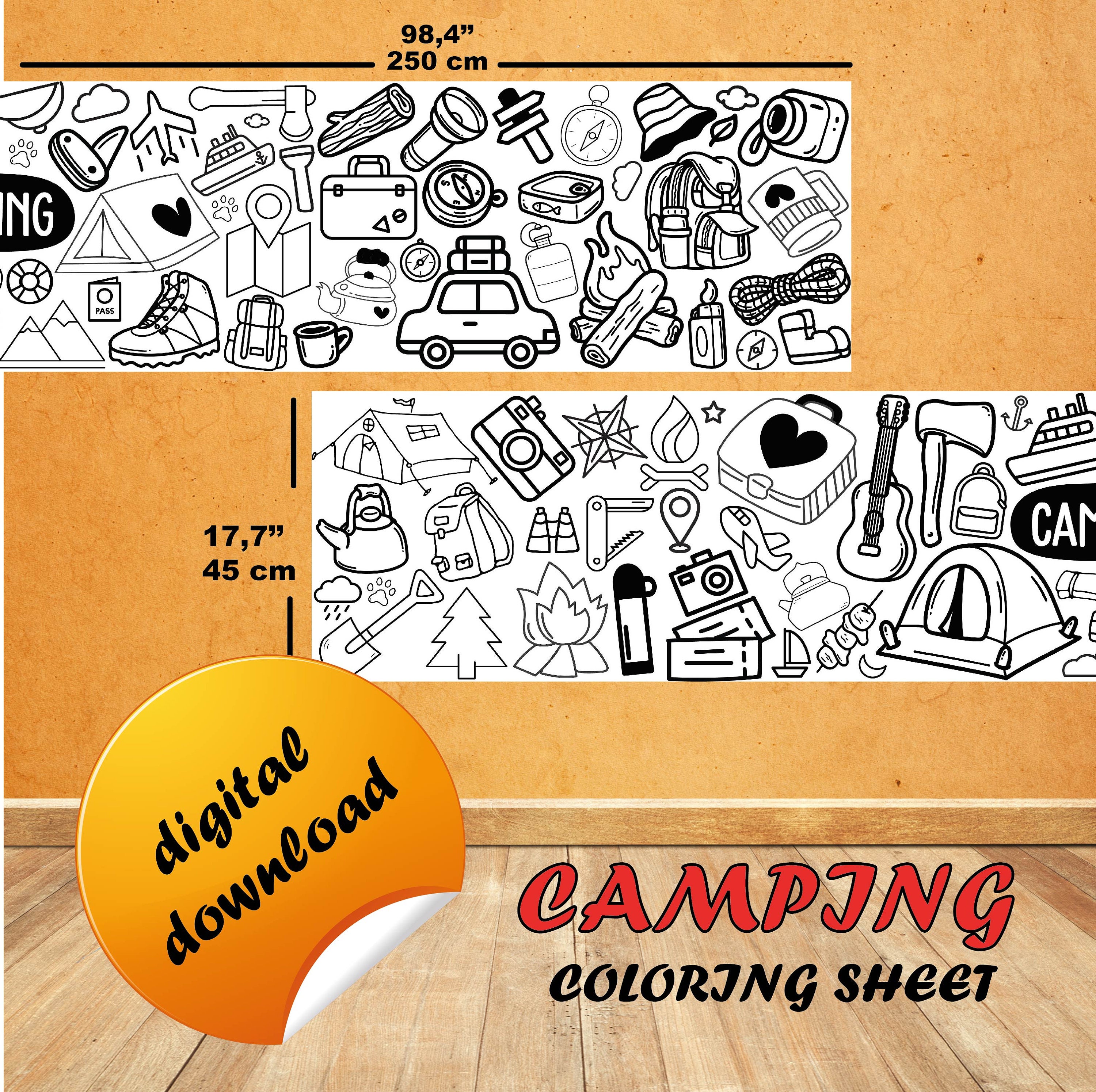 Huge Camping Party Coloring Poster Banner, Camp Coloring Themed Roll ...