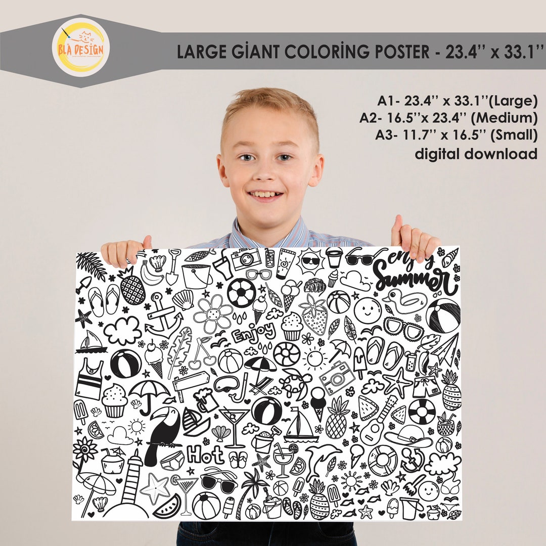 Large Summer Beach Print Coloring Pages, Activity Holiday Colouring ...