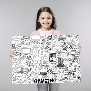 Large Gaming Printable Coloring Pages, Gamer Party Activity Coloring ...