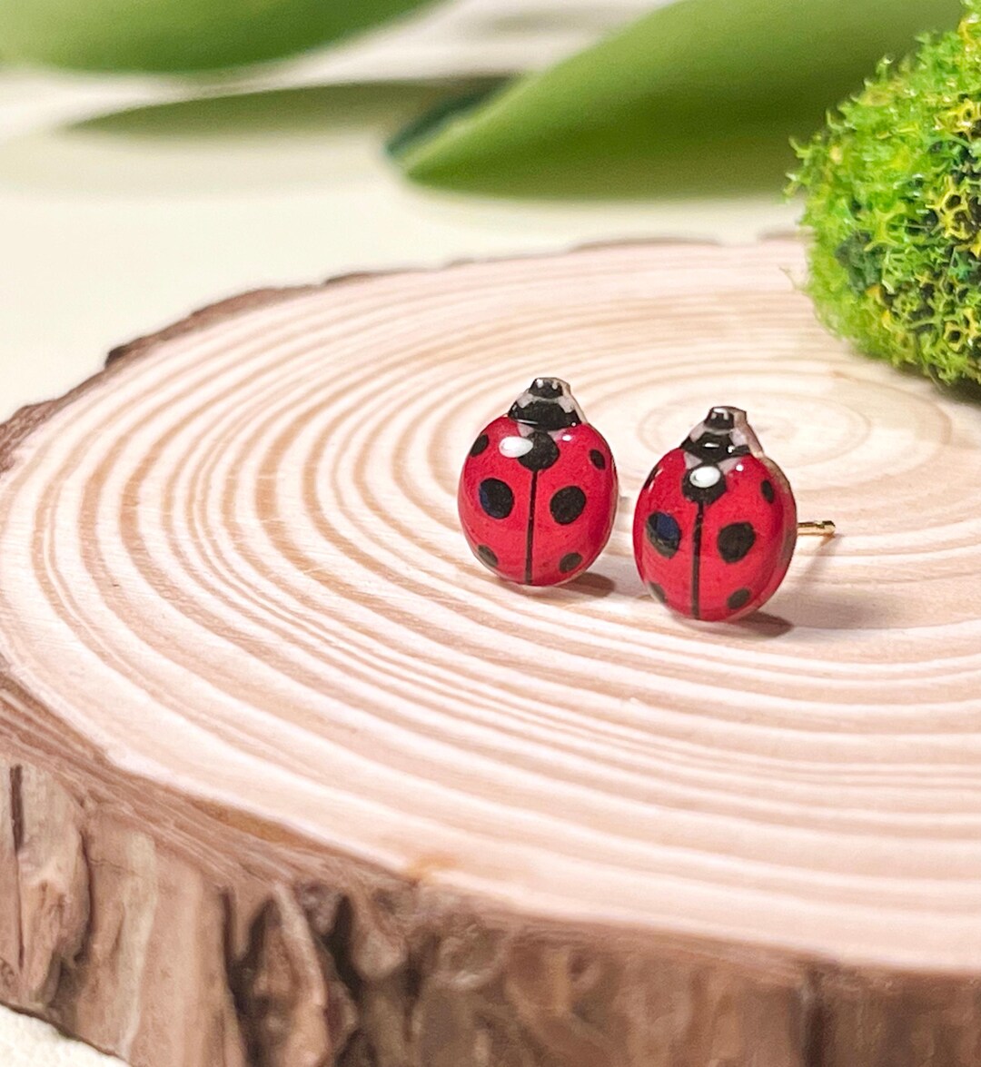 Handmade Red Ladybug Stud Earrings, 14K Gold Filled, Hypoallergenic - Etsy