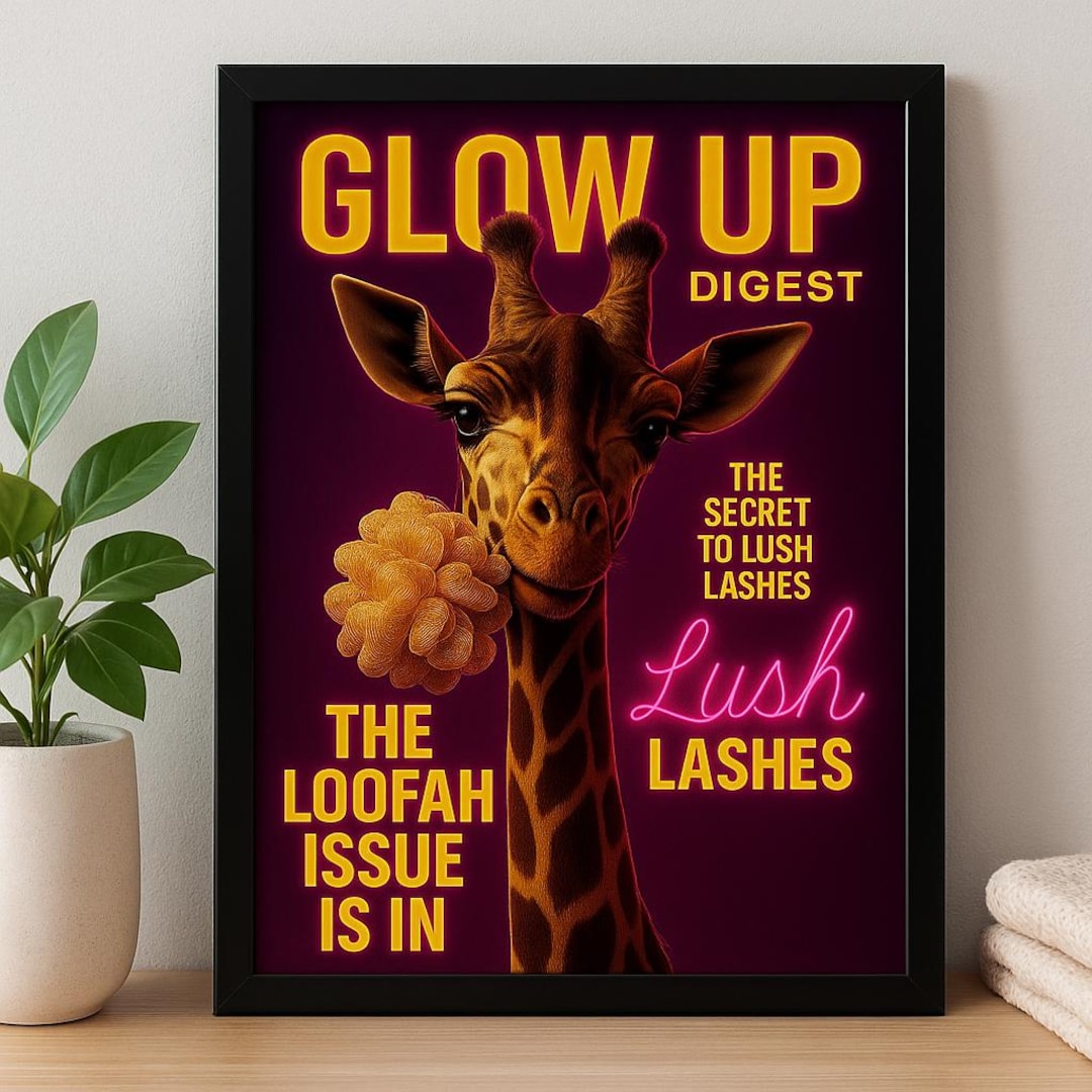 Funny Giraffe Wall Art Print Glow up Magazine Parody Poster With Loofah ...