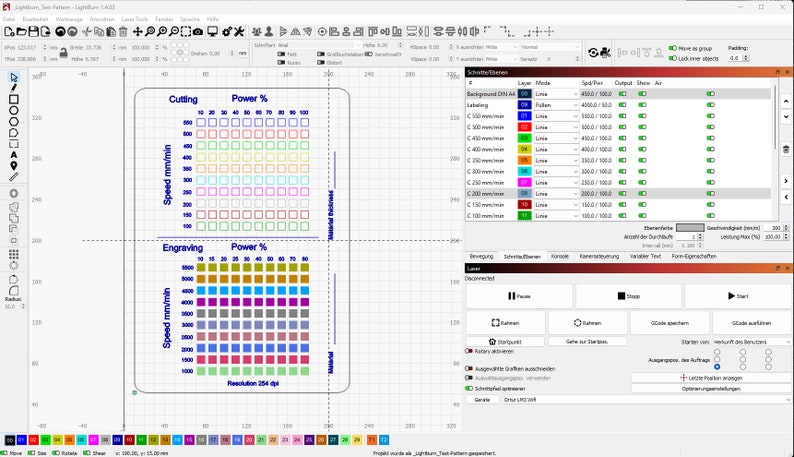 Lightburn Test Pattern • Material Test Card • Test Grid • Laser Cut ...