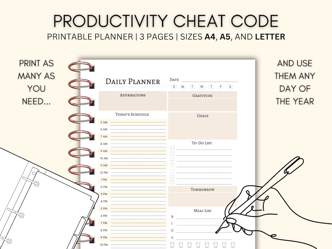 Productivity | Printable Daily Planner | ADHD | Hourly | Growth Mindset ...