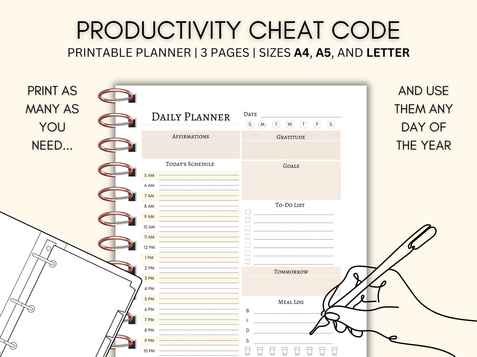 Productivity | Printable Daily Planner | ADHD | Hourly | Growth Mindset ...