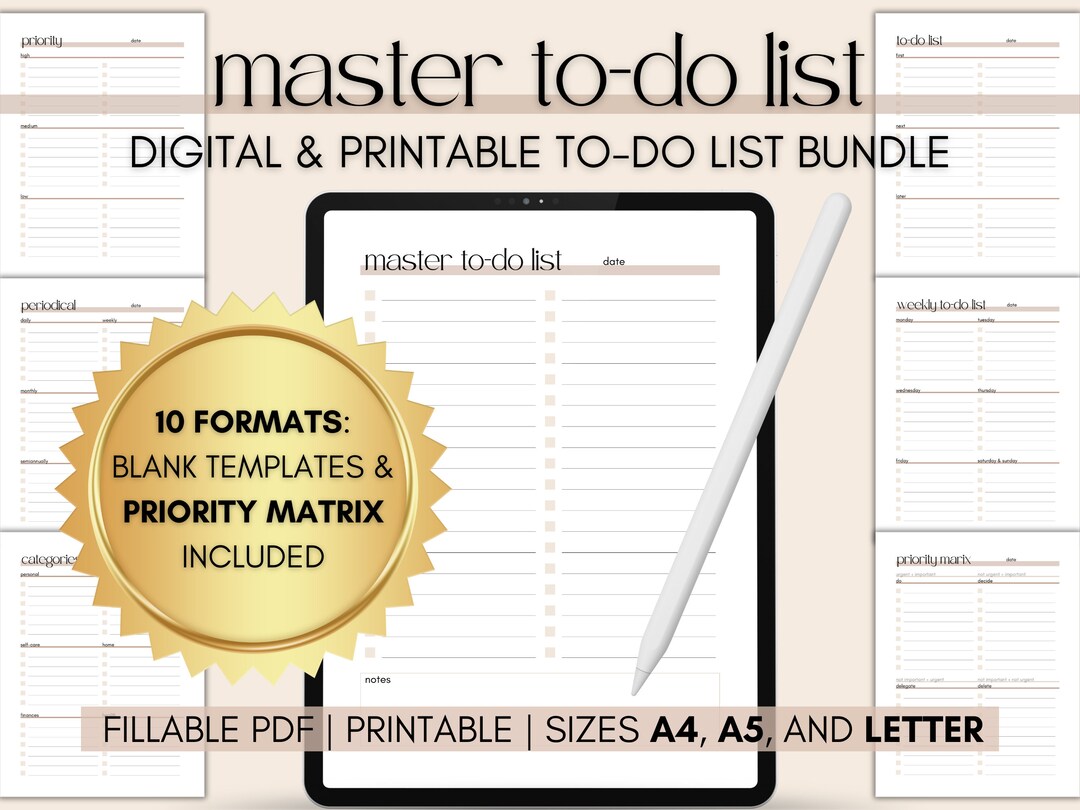 Digital to Do List Printable Brain Dump, Task Tracker, Weekly to Do ...