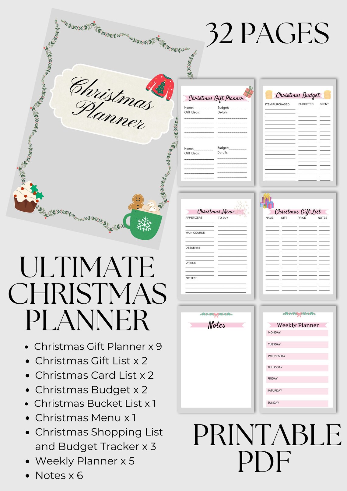Christmas Gift Planner Printable. 32 Pg | Gift Tracker | Christmas ...