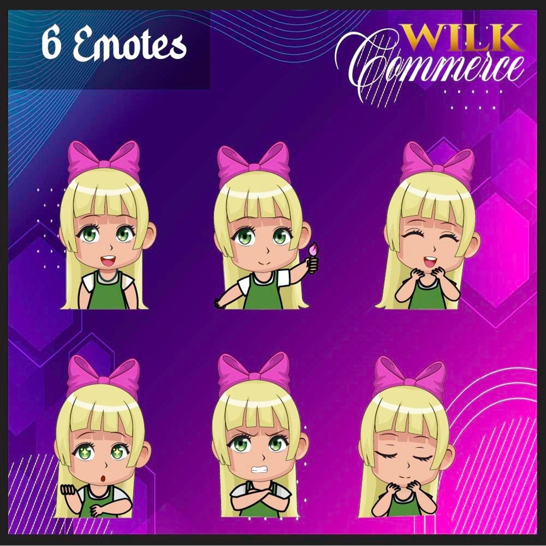 Blonde Hair Girl Cute Emotes for Twitch and Discord, Cute Girl Emotes ...