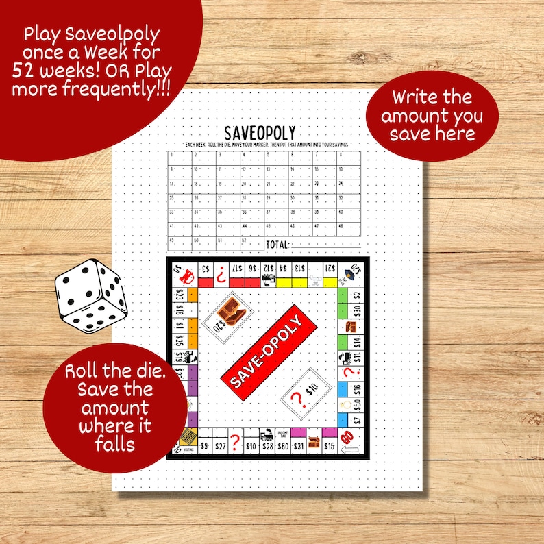 Saveopoly Budgeting Savings Challenge Game Tracker Bullet Journal Page ...