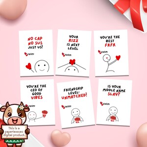 No Sus Gen Z Slang Kids Valentine Day Cards, Funny Printable Classroom ...