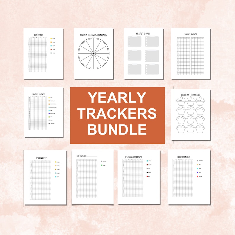 Yearly Trackers Bullet Journal Pages Printable Bundle - Etsy