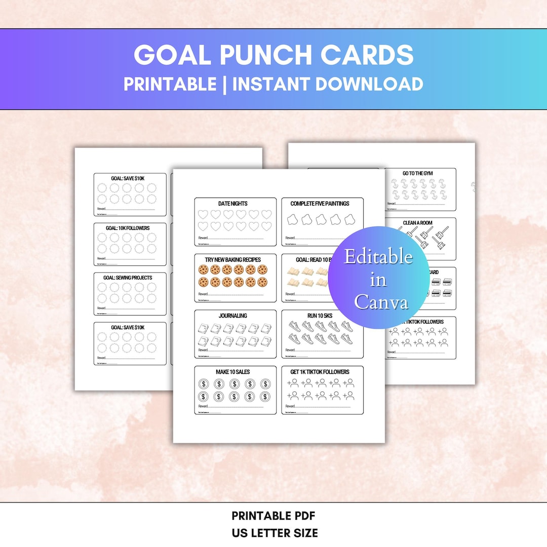 Goal Punch Cards for 2026, Printable Punch Cards, Habit Tracker ...
