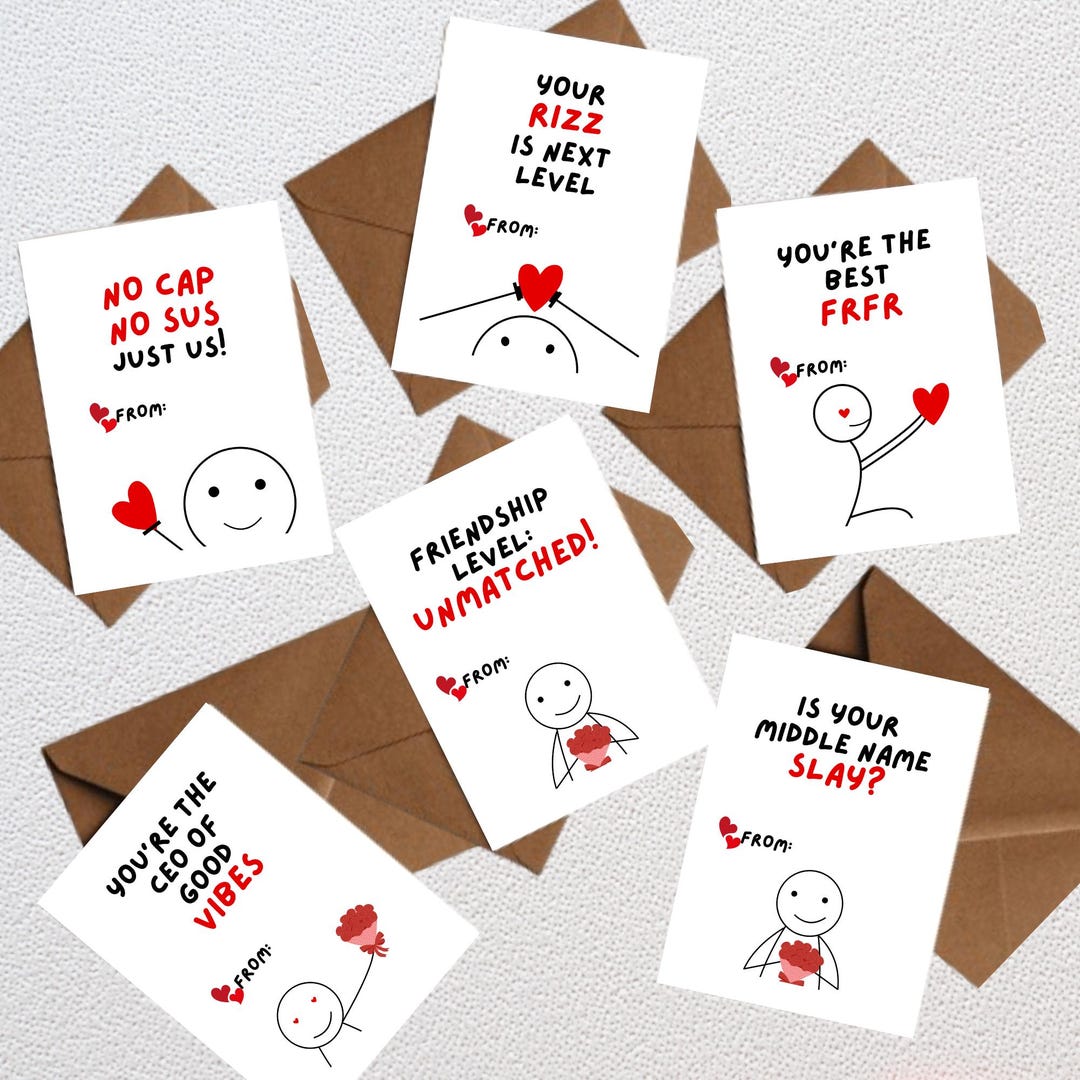 No Sus Gen Z Slang Kids Valentine Day Cards, Funny Printable Classroom ...