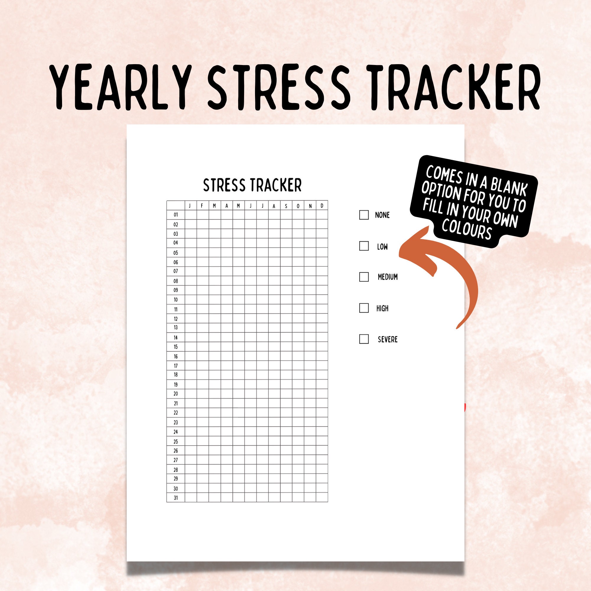 Stress Tracker, Bullet Journal Page, Planner Insert, Printable Tracker ...
