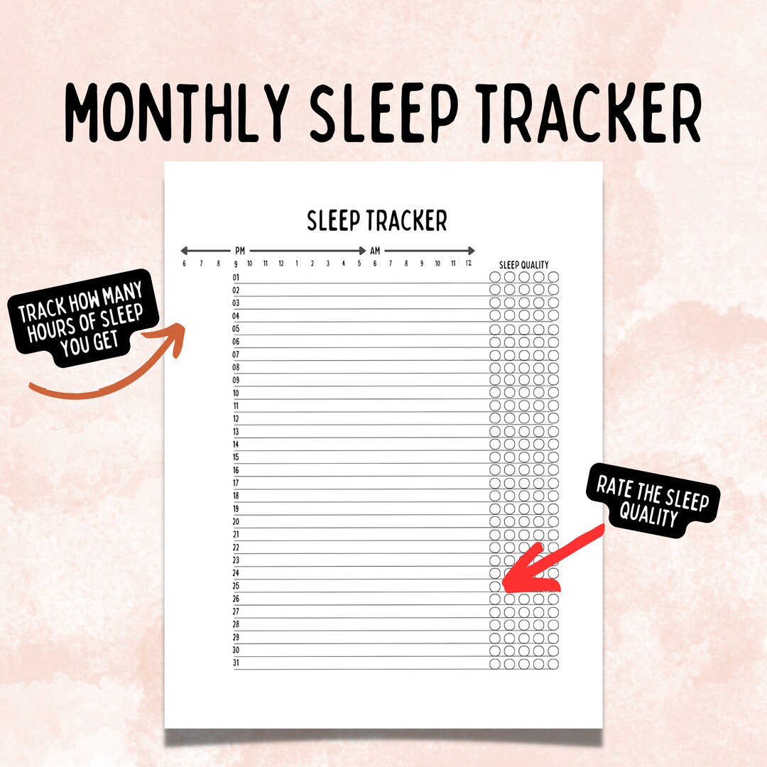 Sleep Tracker, Printable, Monthly Sleep Log, Sleep Quality Journal ...