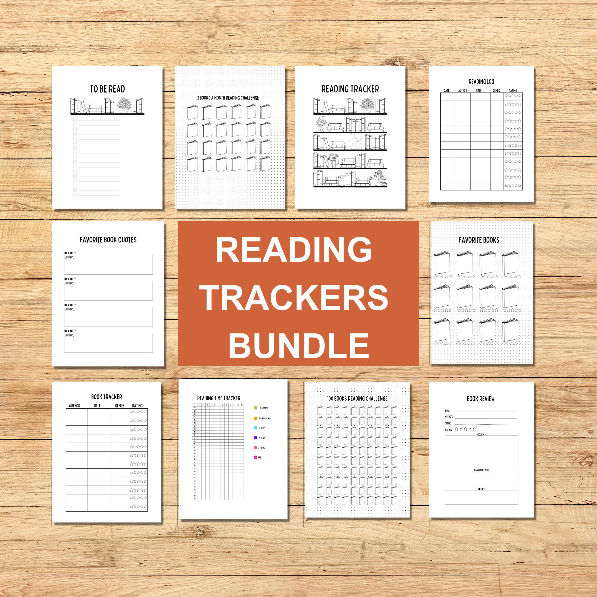 Reading Tracker Bundles Printable Bullet Journal Notebook Premade ...