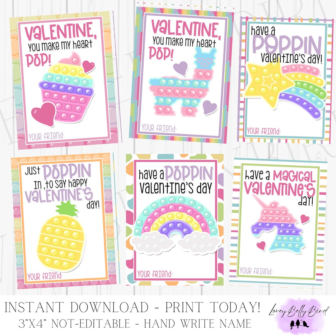 Fidget Pop It Valentine Cards Instant Download, Kids Valentines ...