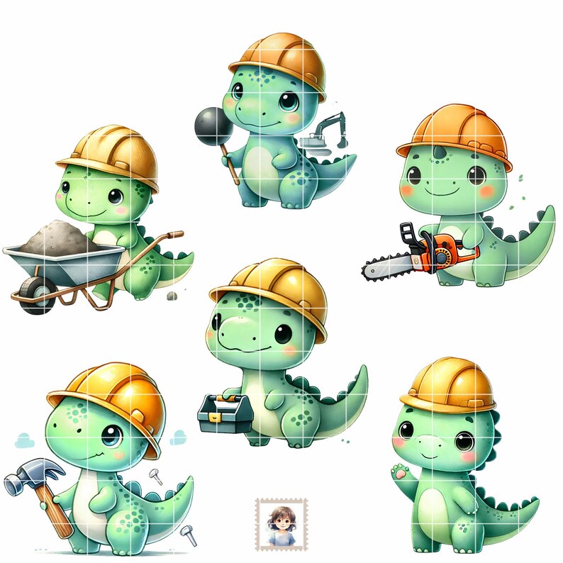 Construction Dinosaur Clipart Set: 30 PNG Illustrations (commercial Use ...