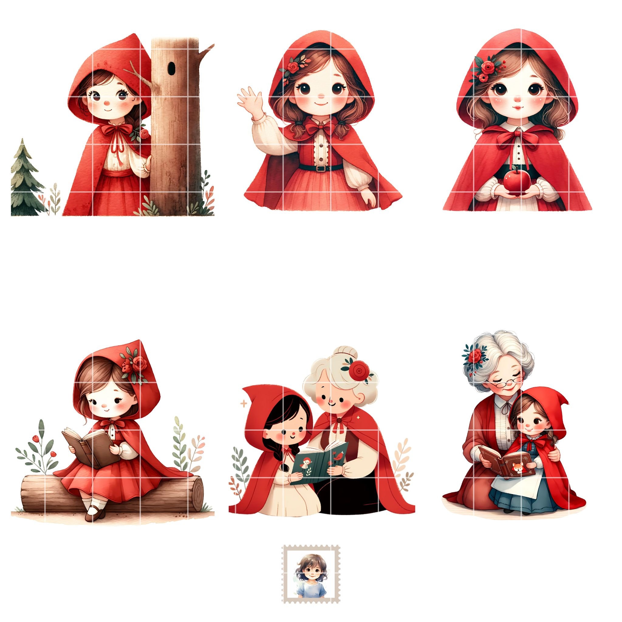 Red Riding Hood Watercolor Clipart: Fairytale PNG Files (digital ...
