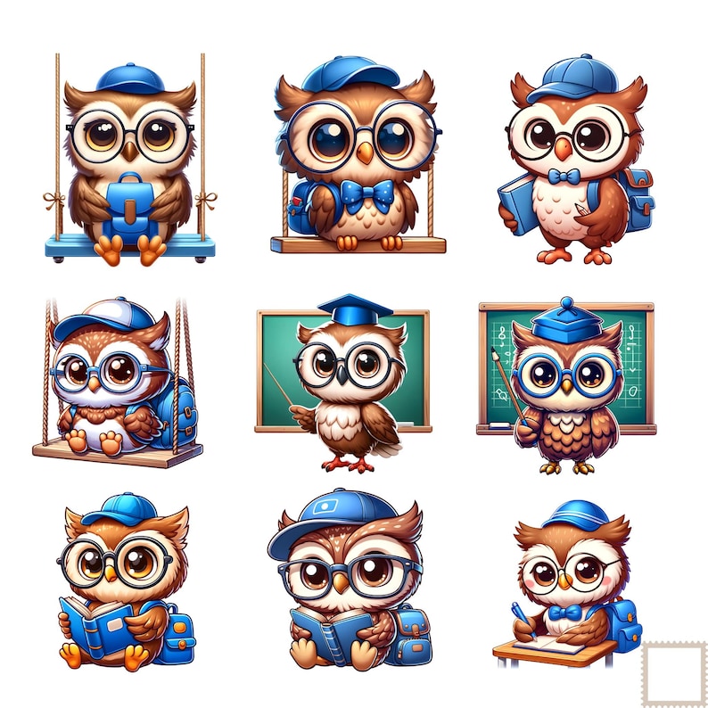 Whimsical School Owl Clipart | 50 PNG Education Illustrations | Back to ...