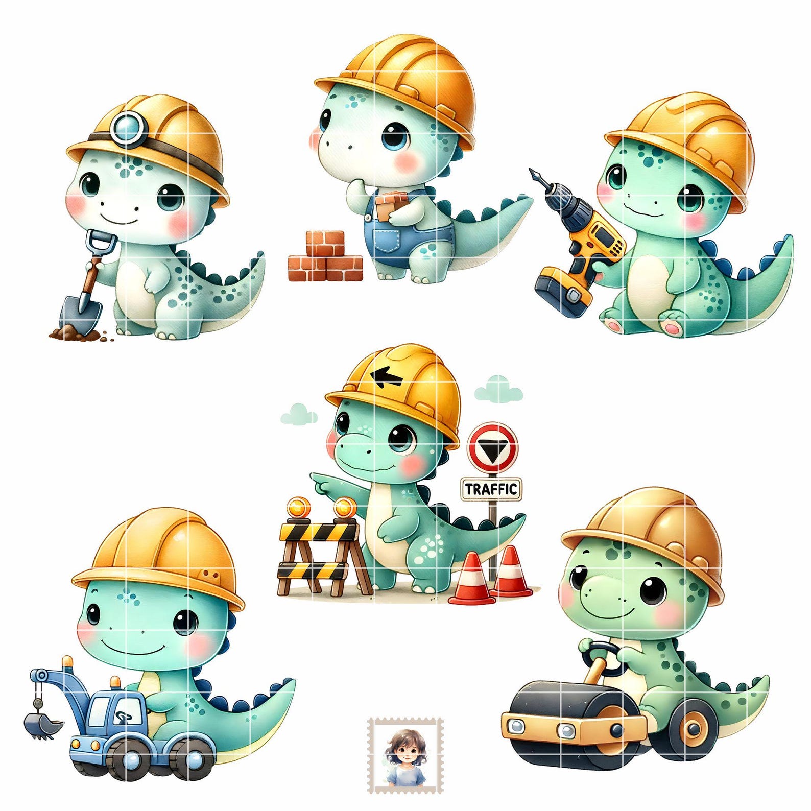 Construction Dinosaur Clipart Set: 30 PNG Illustrations (commercial Use ...