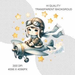 Aviator Boy Watercolor Clipart: 50 PNG Illustrations (digital Download ...