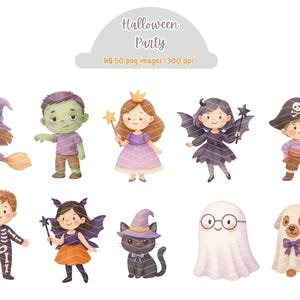 Cute Halloween Party Clipart Set – 50 Pngs | Kids Halloween Costume ...