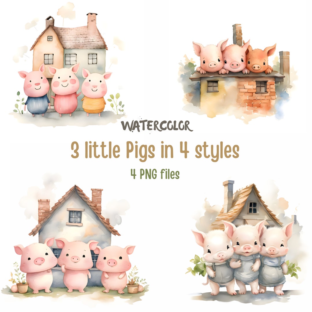 3 Little Pigs and Brick House Collection - Adorable PNG Illustrations ...