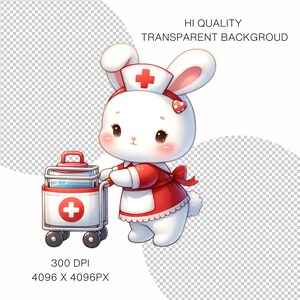 Whimsical Rabbit Nurse: 30 Watercolor PNG Illustrations Clipart ...