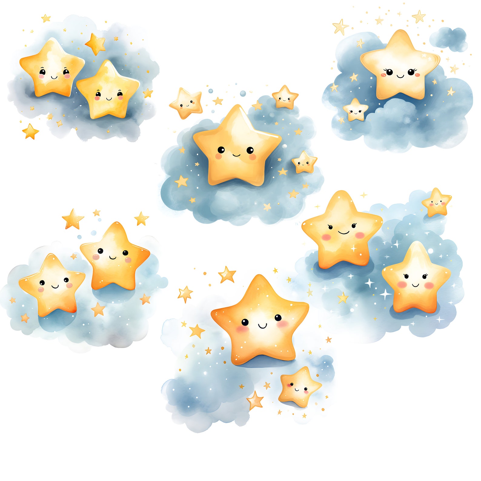 30 Cute Twinkle Little Star Clipart Bundle Watercolor - Instant ...
