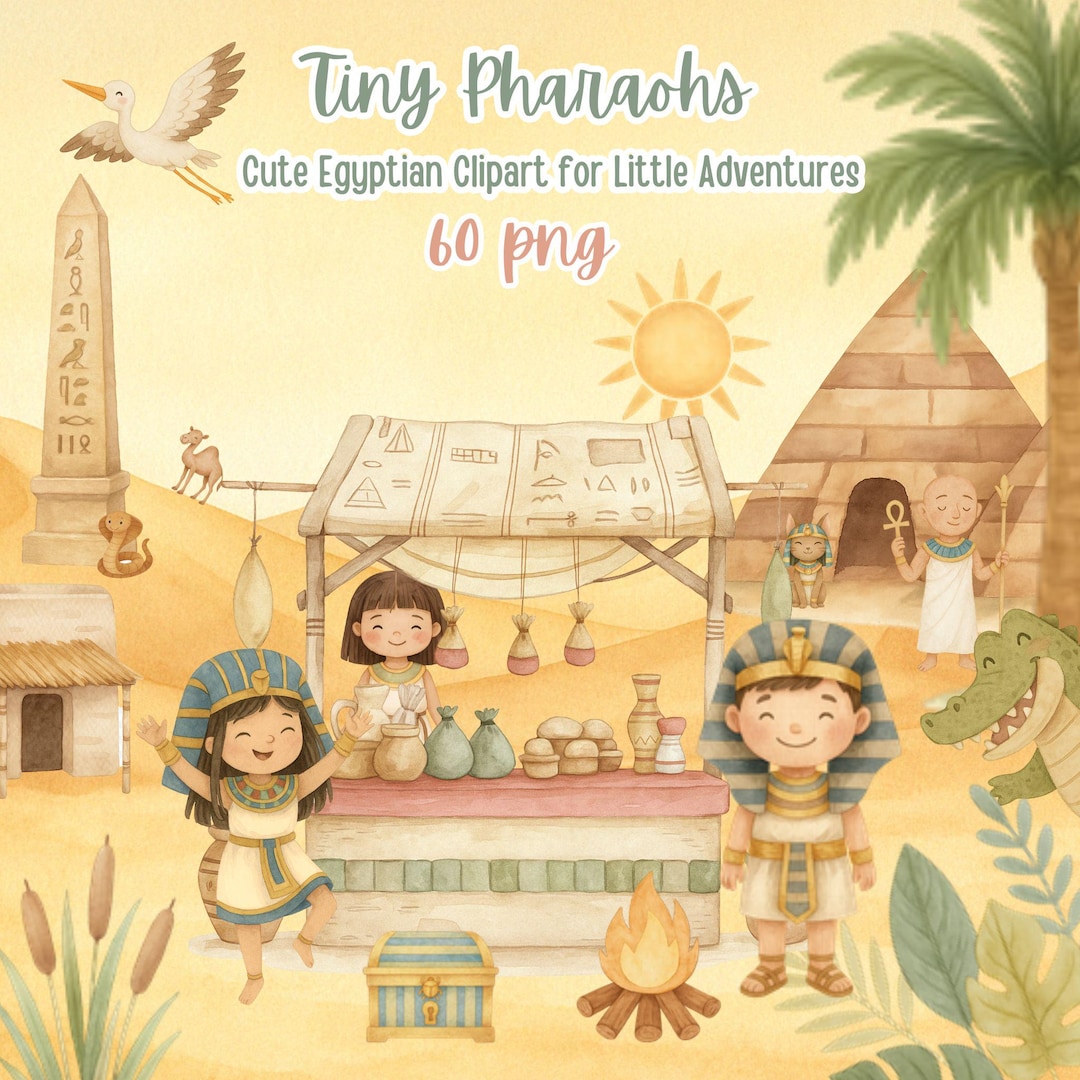 Egyptian Clipart: 60 Watercolor Pharaoh Pngs for Kids (digital Download ...