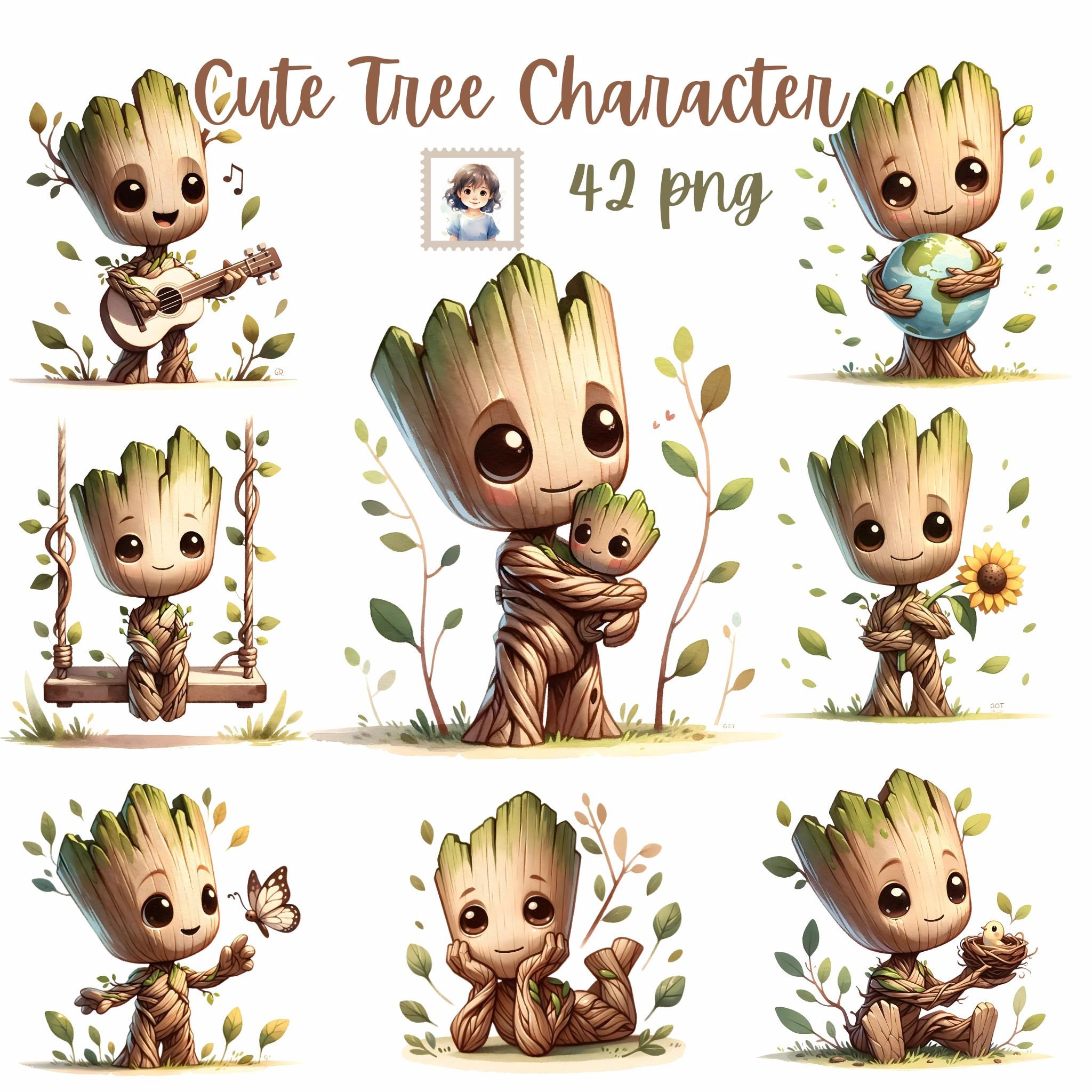 Enchanting Tree Spirit: 42 Watercolor PNG Illustrations Clipart ...