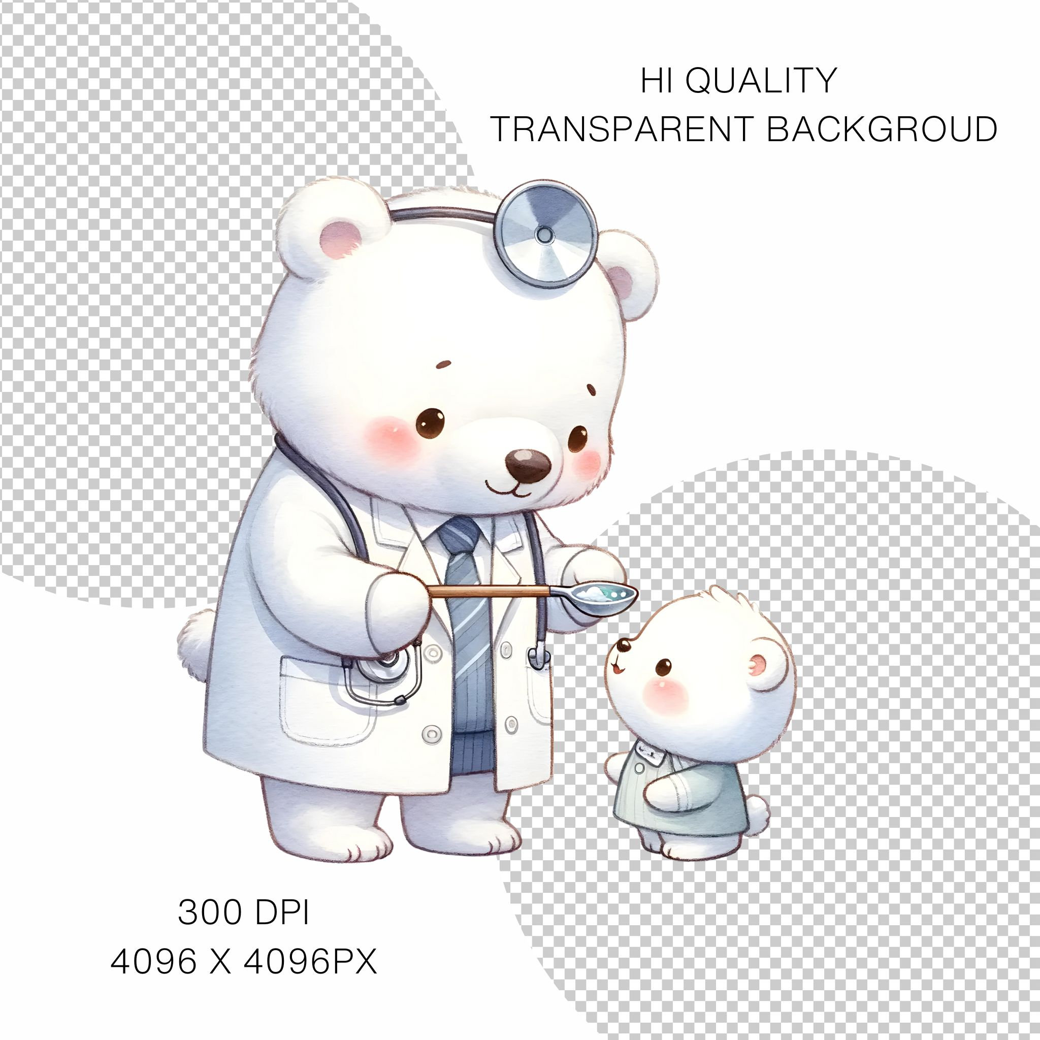 Doctor Bear Watercolor Clipart: 50 PNG Illustrations (digital Download ...