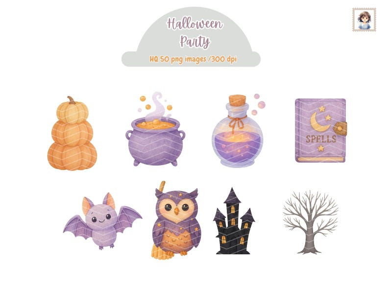 Cute Halloween Party Clipart Set – 50 Pngs | Kids Halloween Costume ...