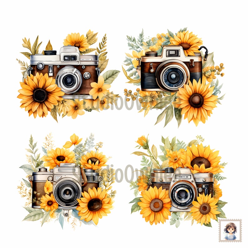 Vintage Captures: Watercolor Floral Retro Camera Clipart - Instant ...