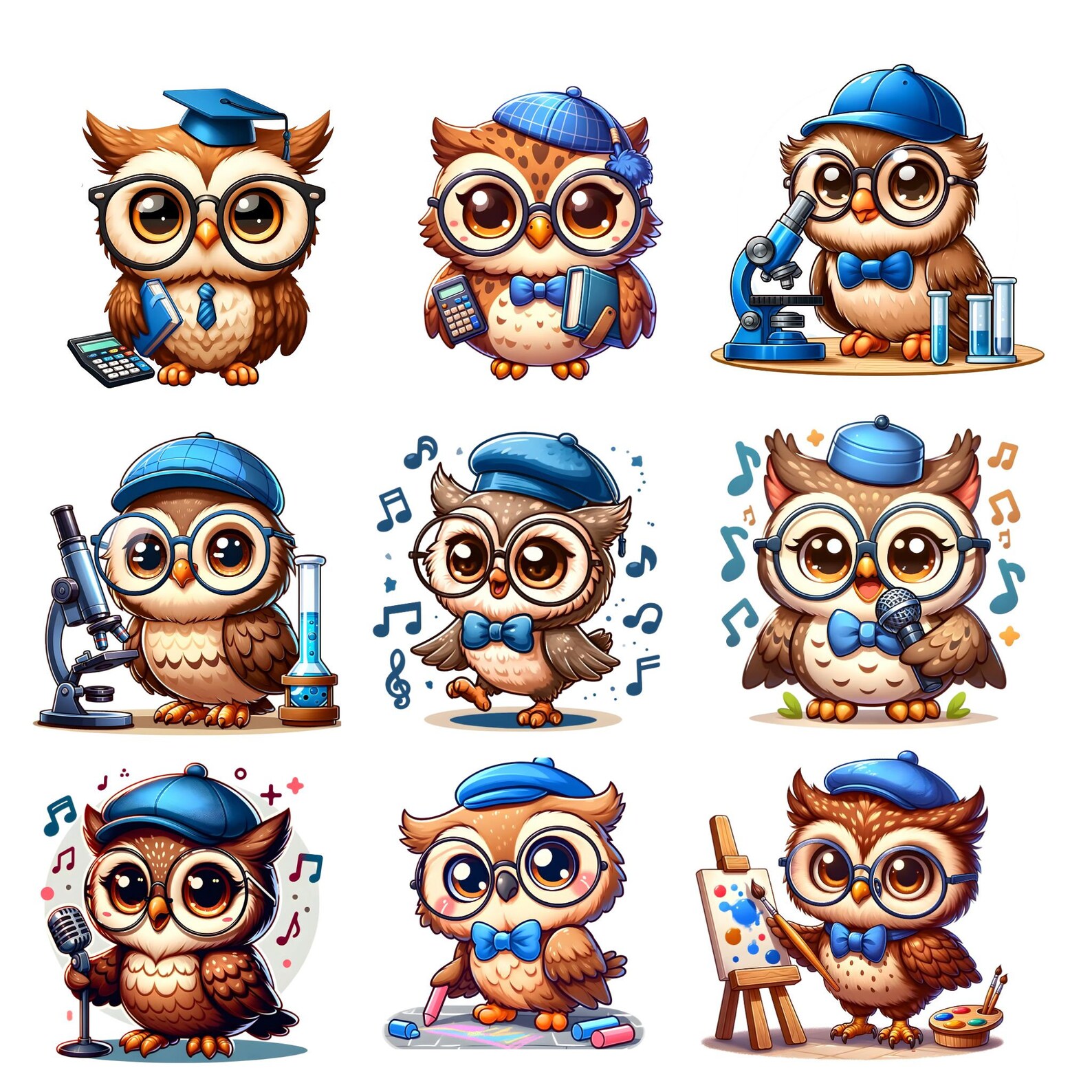 Whimsical School Owl Clipart | 50 PNG Education Illustrations | Back to ...