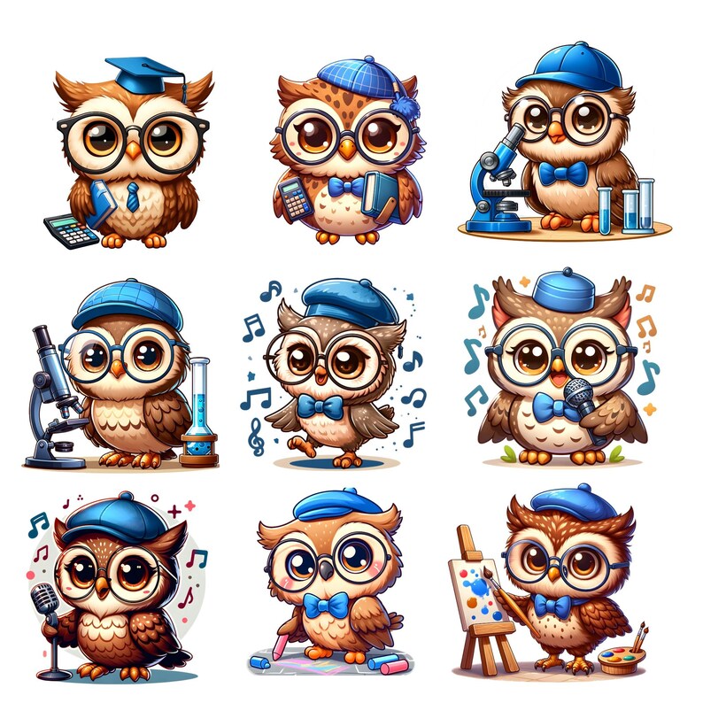 Whimsical School Owl Clipart | 50 PNG Education Illustrations | Back to ...