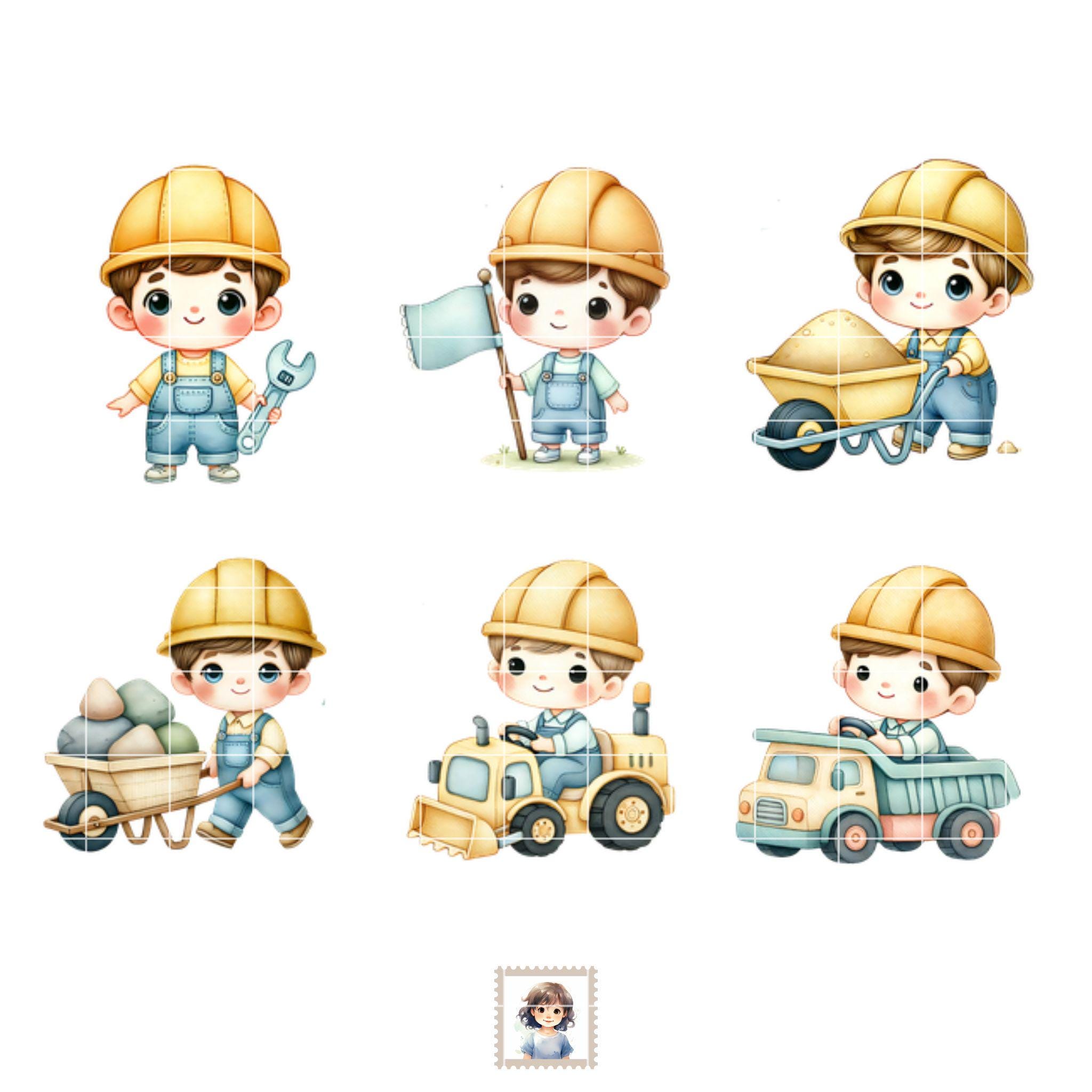 Watercolor Construction Boy Clipart: 40 PNG Files for DIY Crafts - Etsy