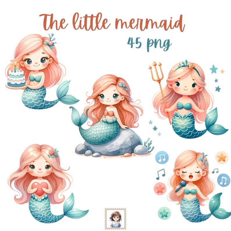 Enchanting Mermaid Tales: 45 PNG Illustrations of the Little Mermaid ...