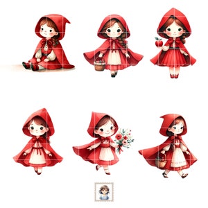 Red Riding Hood Watercolor Clipart: Fairytale PNG Files (digital ...