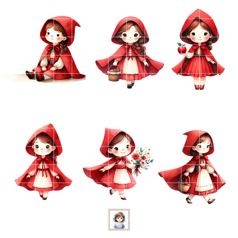Red Riding Hood Watercolor Clipart: Fairytale PNG Files (digital ...