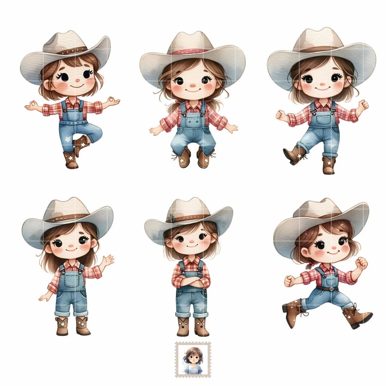 Adventurous Cowgirl Cutie 50 Png Watercolor Illustrations Instant