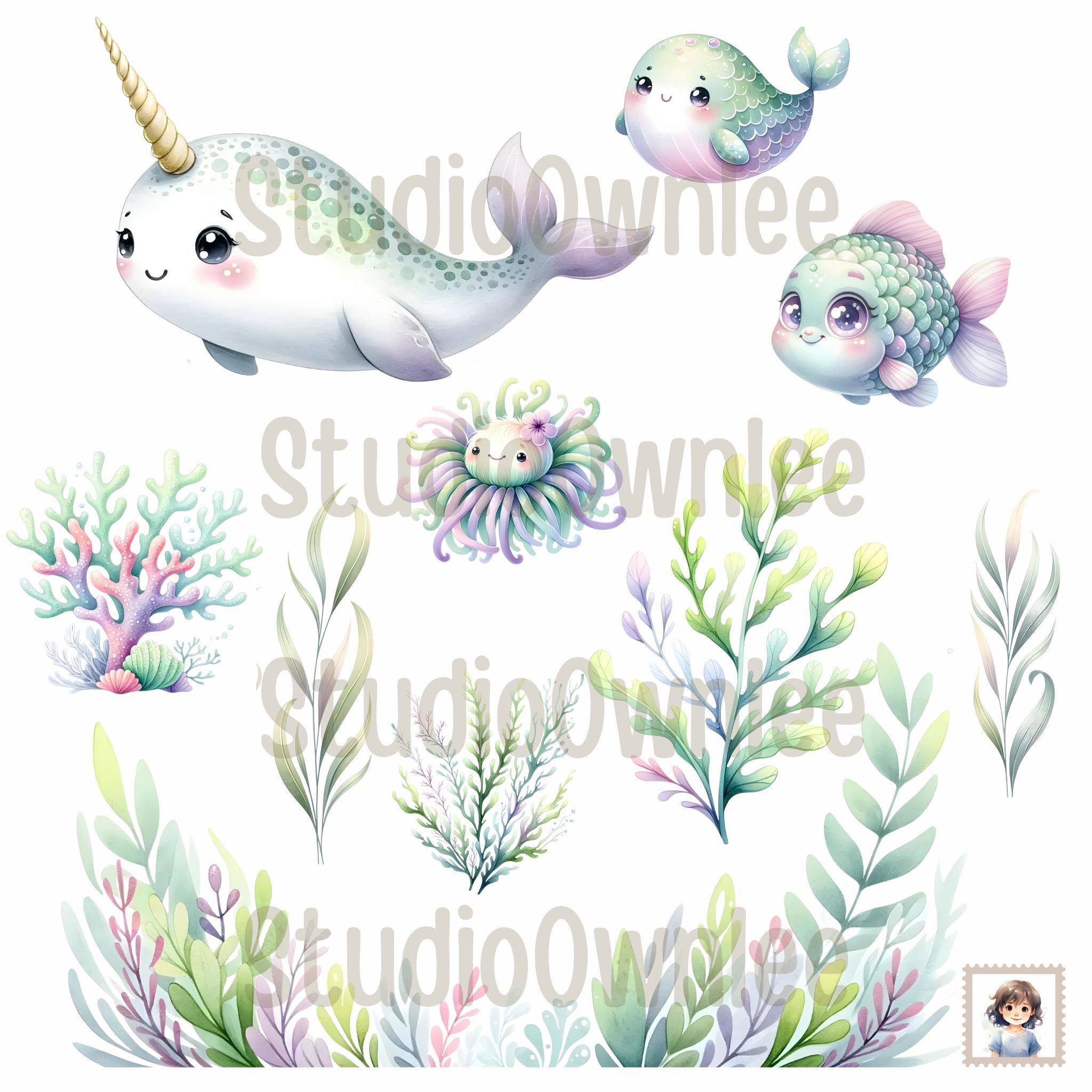 Undersea Wonders: 50 HQ Watercolor PNG Illustrations of Sea Ocean ...