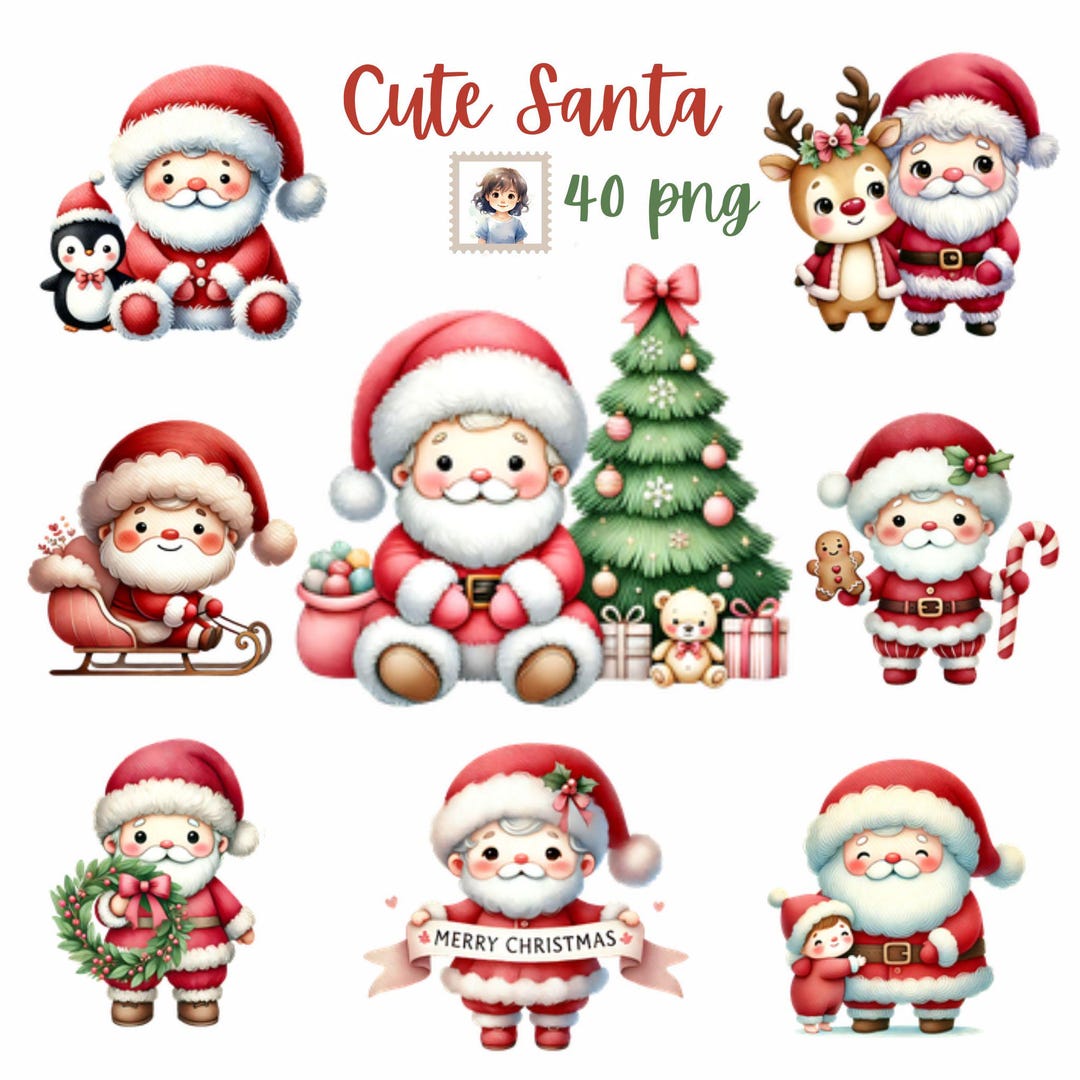 Adorable Santa Claus Christmas Clipart – 40 PNG Files of Cute Santa and ...