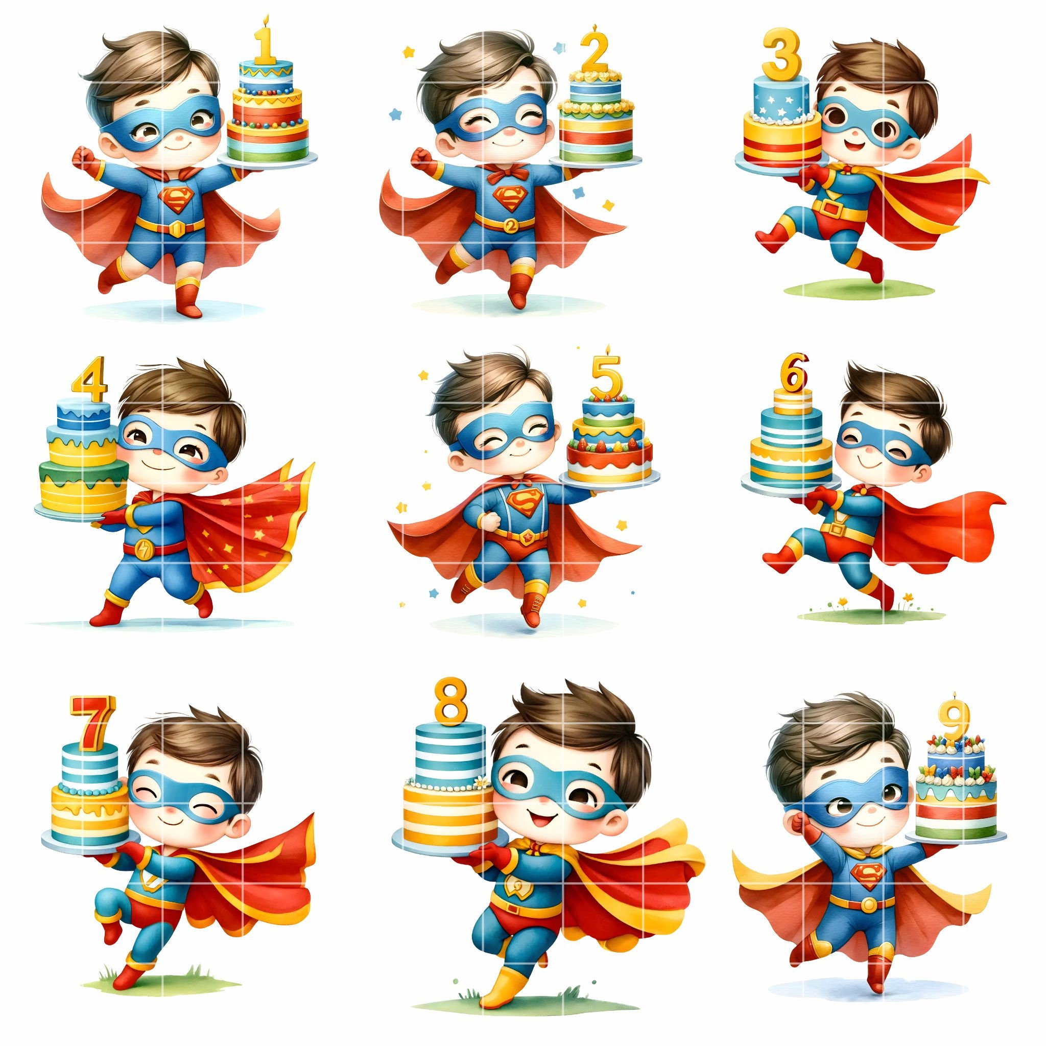 Superhero Adventures: 50 Watercolor PNG Illustrations Clipart of Boys ...