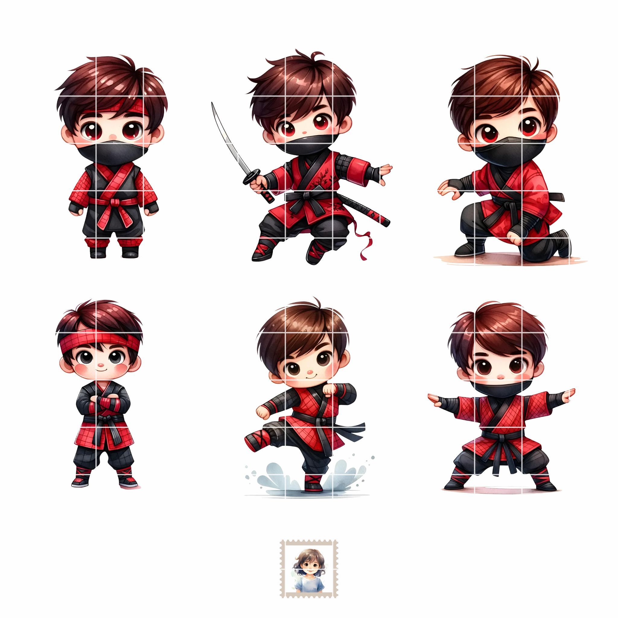 Watercolor Ninja Boy Clipart: 36 PNG Illustrations (commercial Use) - Etsy