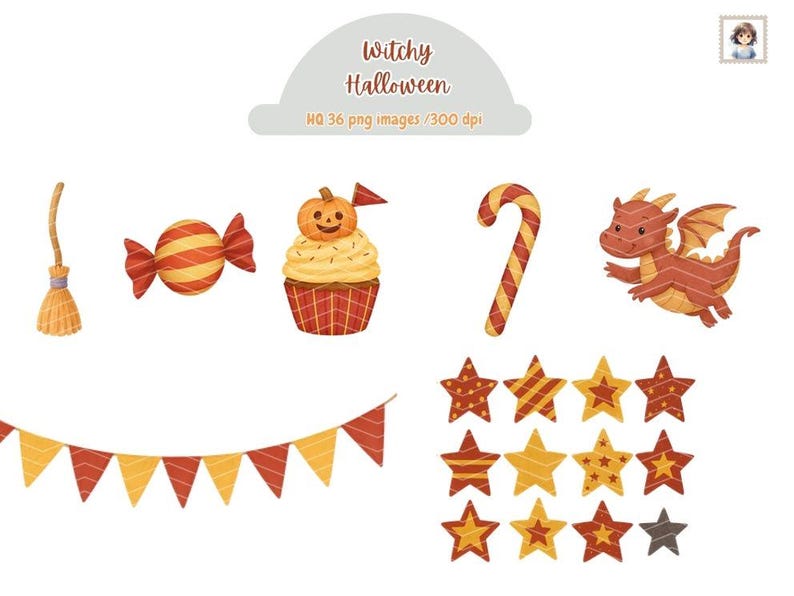 Witchy Halloween Clipart – 50 Pngs | Cute Witch & Pumpkin Illustrations ...