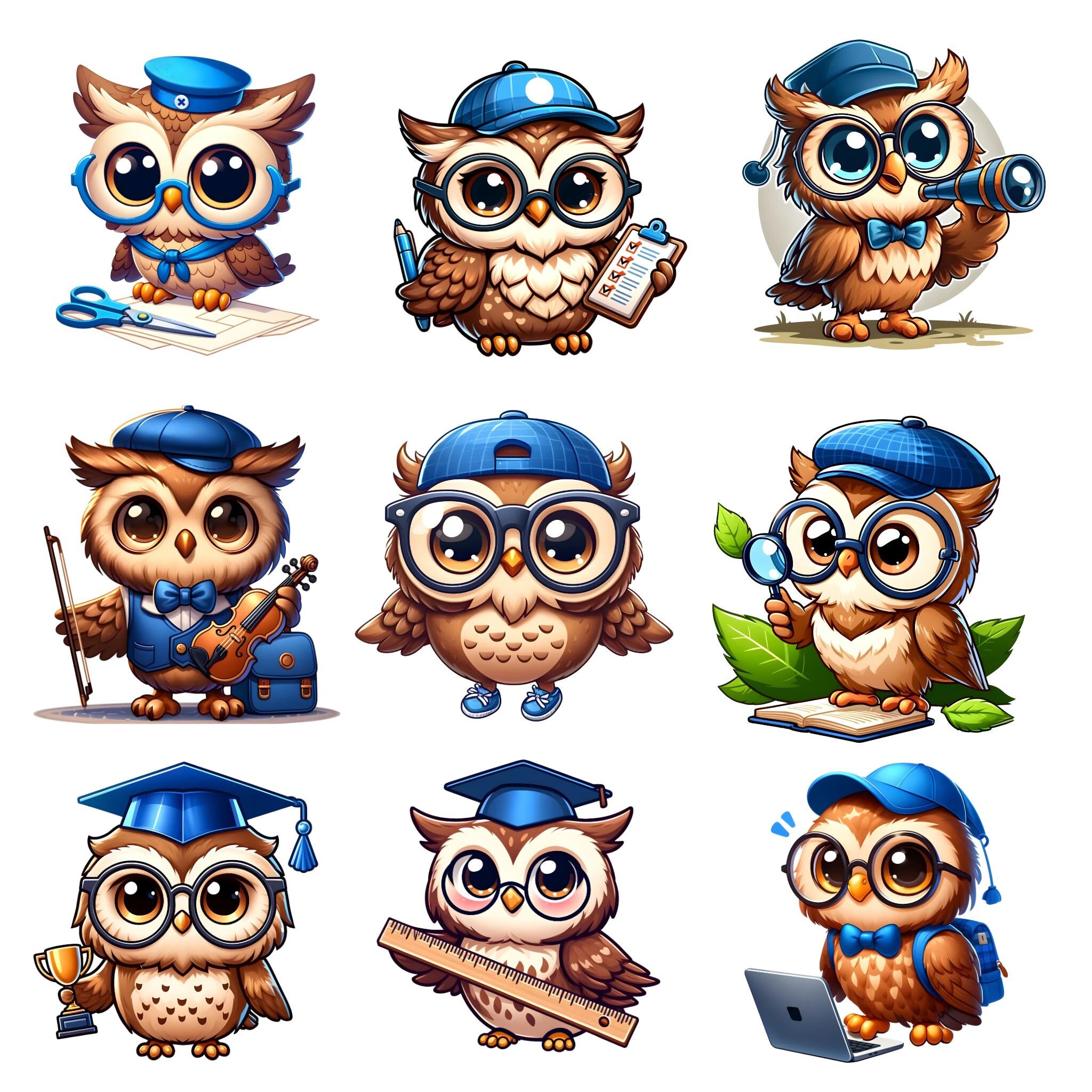 Whimsical School Owl Clipart | 50 PNG Education Illustrations | Back to ...