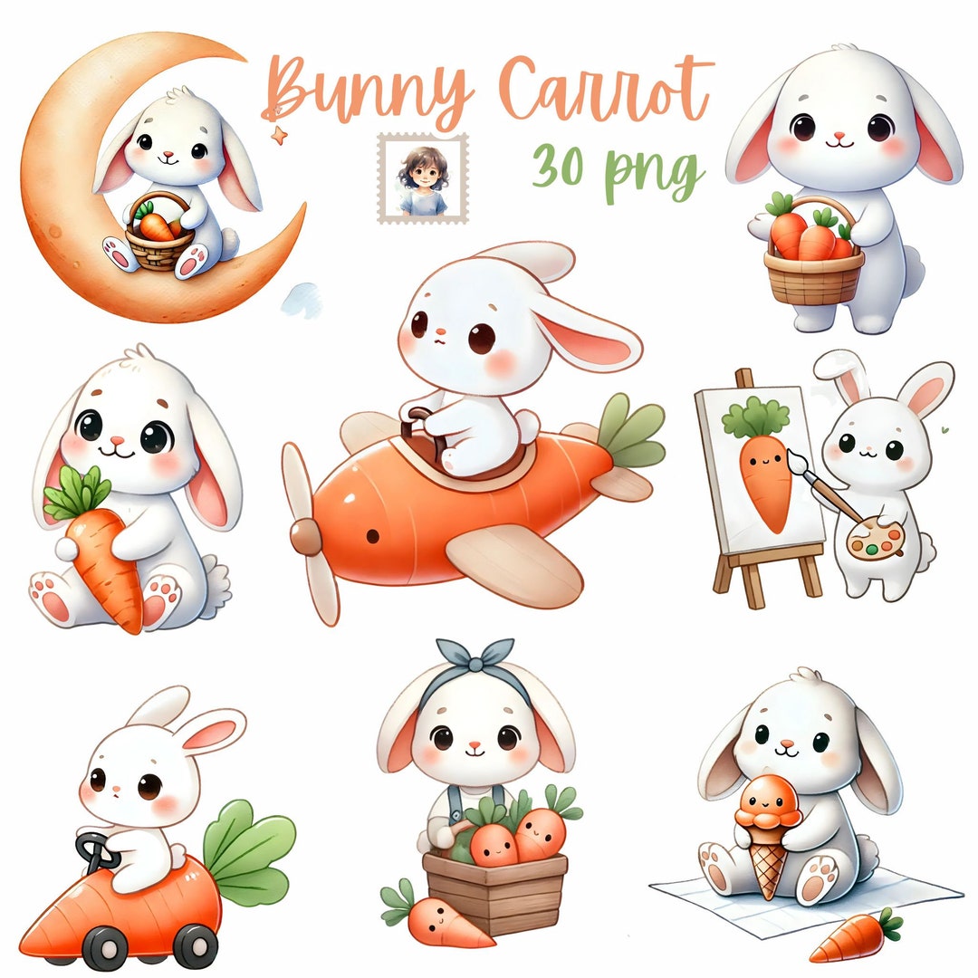 Bunny Carrot Watercolor Clipart: 30 PNG Designs (digital Download) - Etsy