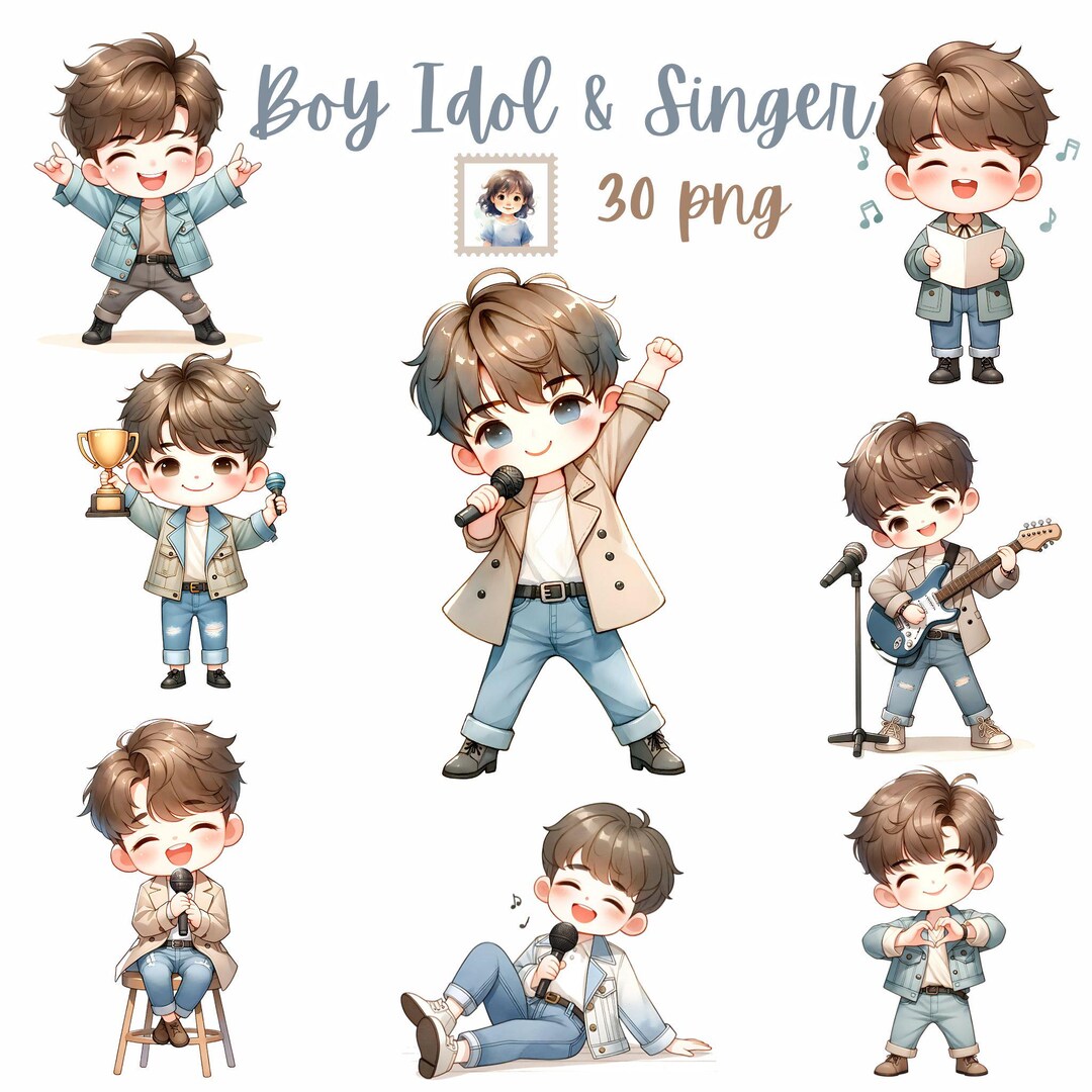Pop Star Boy Clipart: Watercolor Idol Singer, 30 PNG Files (digital ...