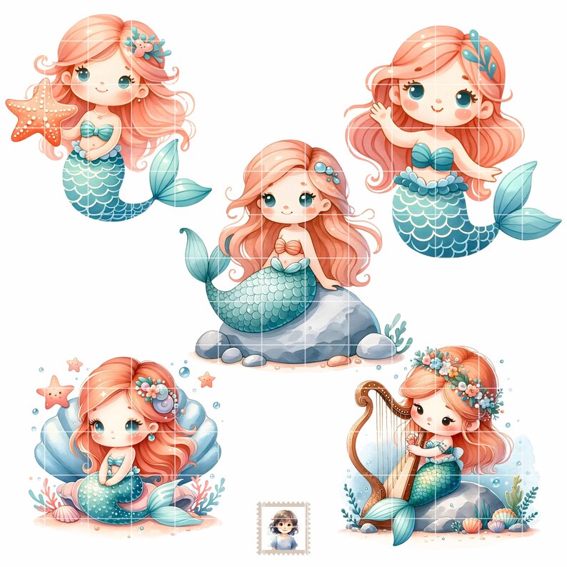 Little Mermaid PNG Clipart: 45 Enchanting Illustrations (instant ...